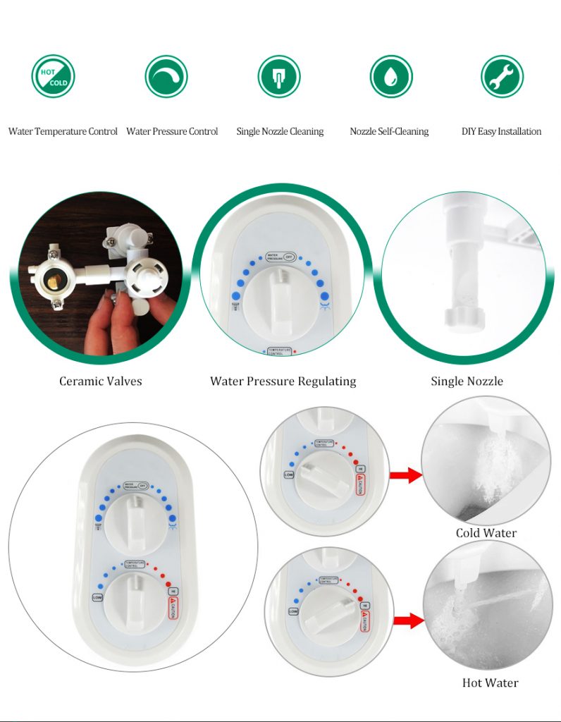 Self Cleaning Nozzle Bidet Toilet Seat Attachment Water Sprayer