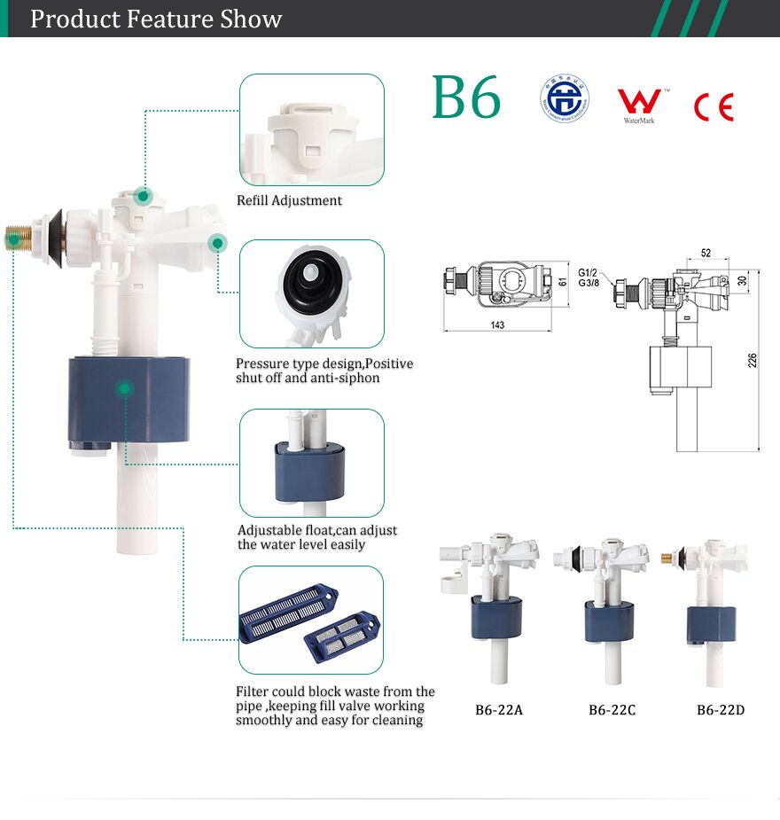 Bathroom Side Entry Toilet Spare Parts Fill Valve Manufacturers